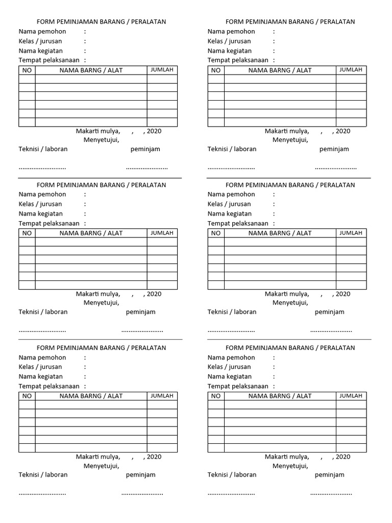 Formulir Peminjaman Barang Sekolah | PDF