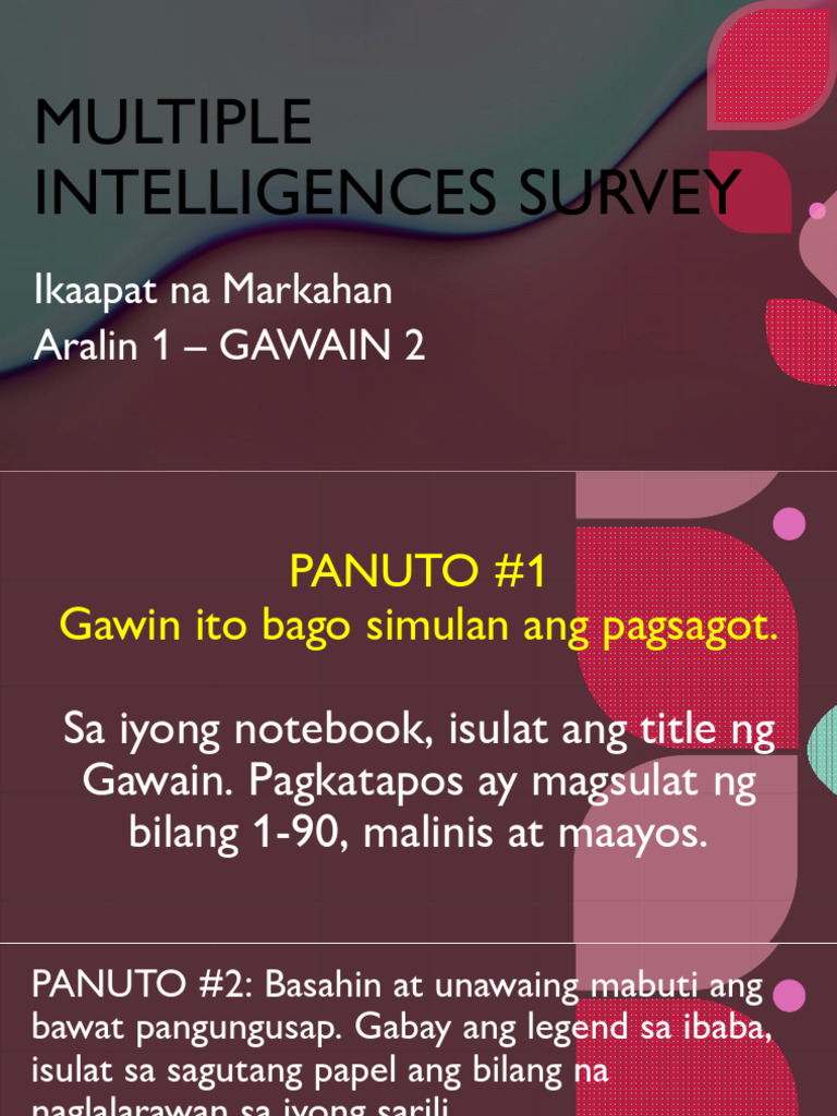 Lesson 1 Gawain 2 Multiple Intelligences Survey Form | PDF