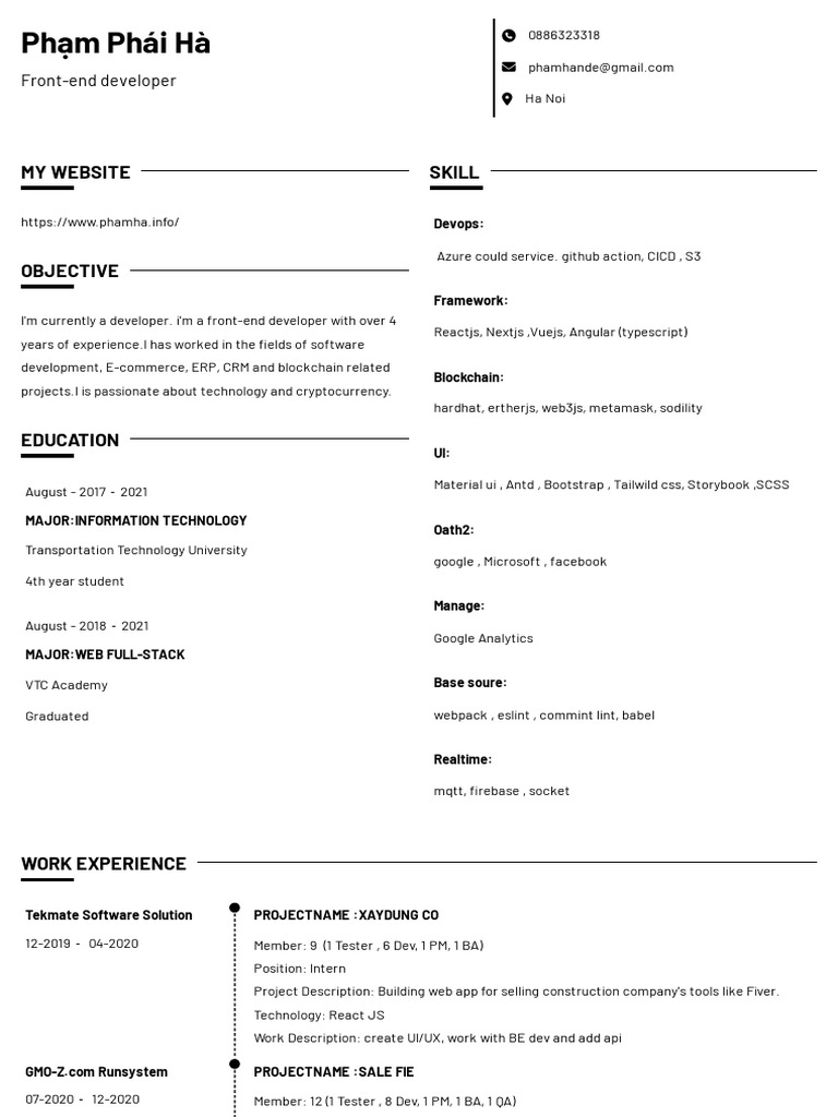 Pham Phai Ha CV | PDF | Software | Software Engineering