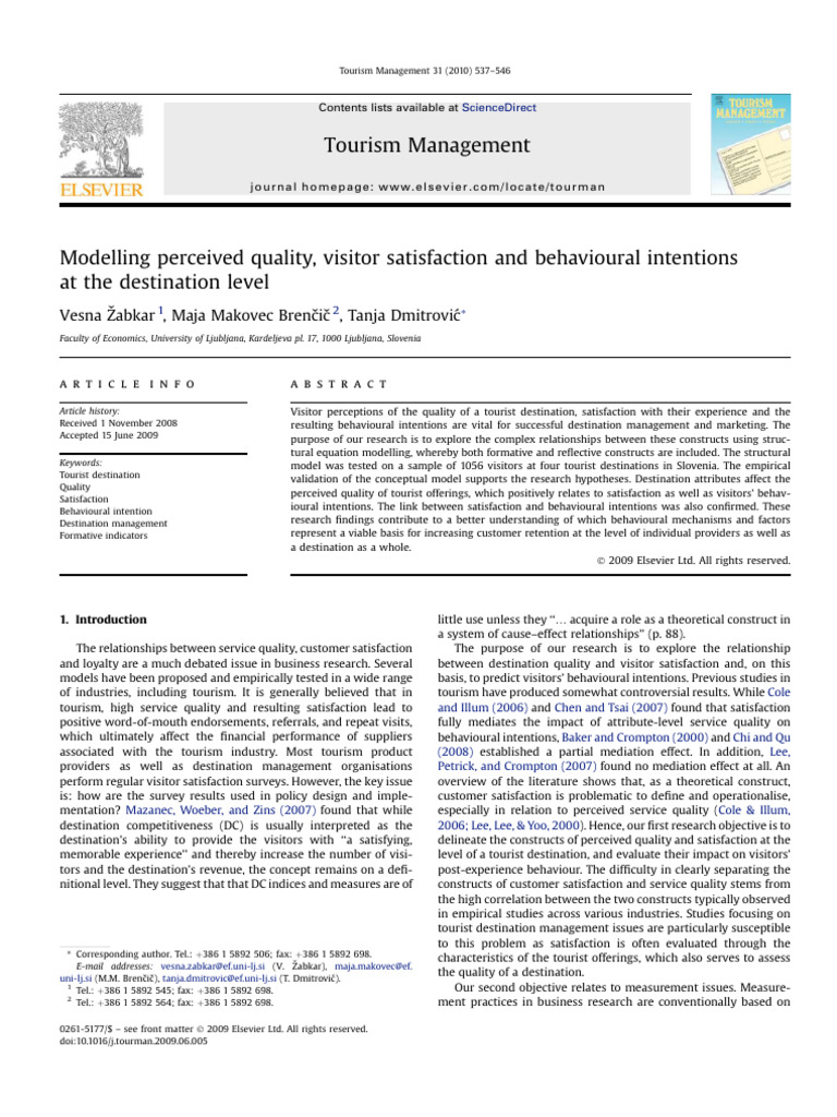 Modelling Perceived Quality Visitor Satifaction | PDF | Customer ...