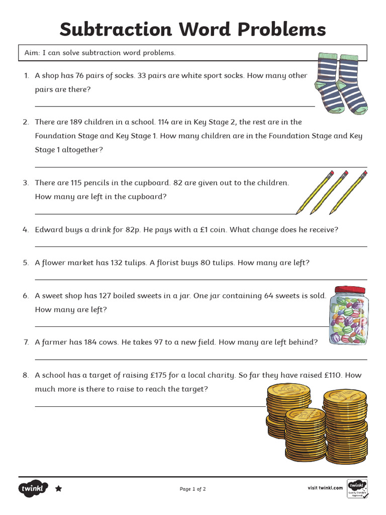 Subtraction Word Problems for Practice | PDF | Language Arts ...