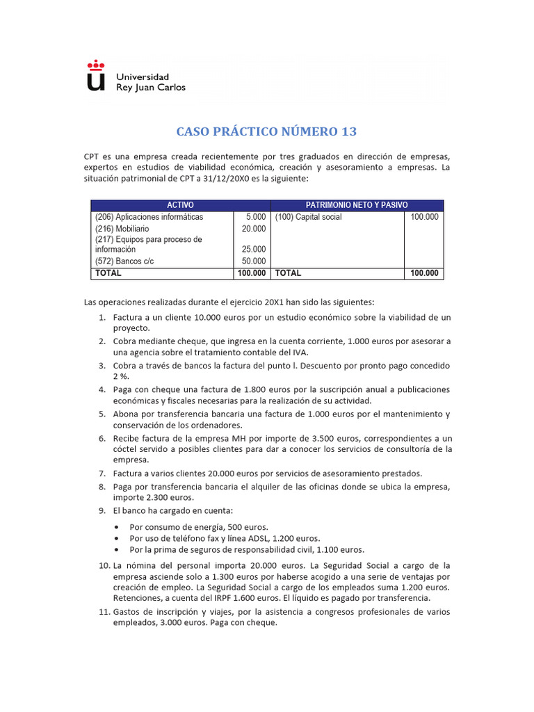 CASO PRACTICO 13 CON SOLUCION Tema 5 | PDF | Transferencia bancaria | Cheque