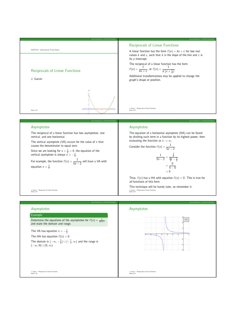 reciprocal_linear_handout | PDF | Asymptote | Function (Mathematics)