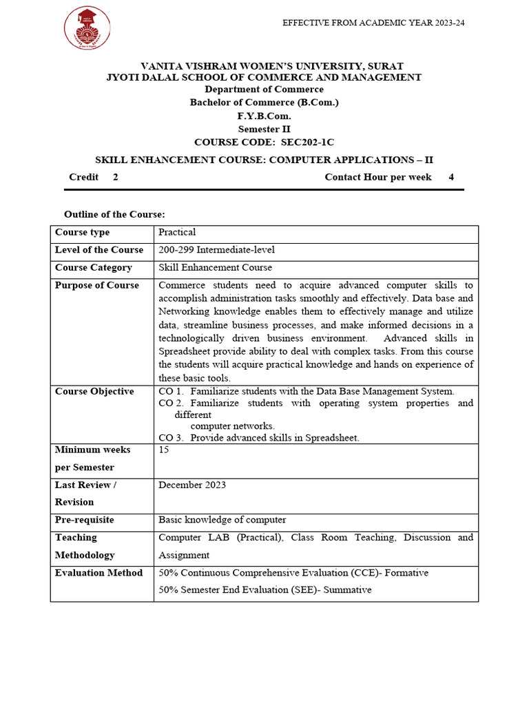 Computer Applications-II | PDF | Databases | Spreadsheet