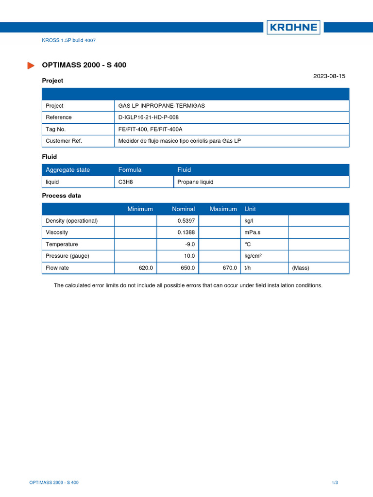 Propane Flow Meter Specs | PDF | Flow Measurement | Fluid Dynamics