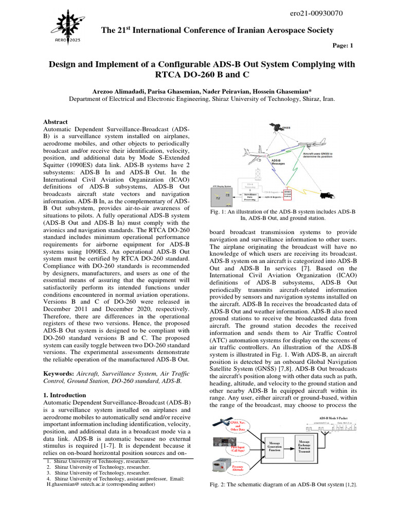 Design and Implement of A Configurable ADS-B Out System Complying With DO260C and B | PDF ...