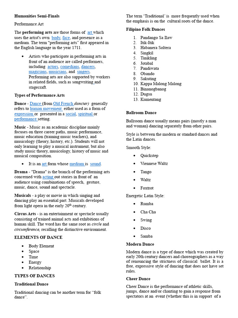 Humanities Semi | PDF | Dances | Ballroom Dance