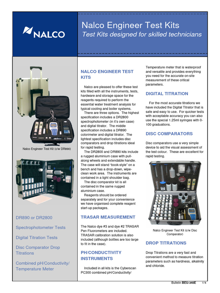 BEU-345E Nalco Engineer Test Kits II, English | PDF | Ph | Titration
