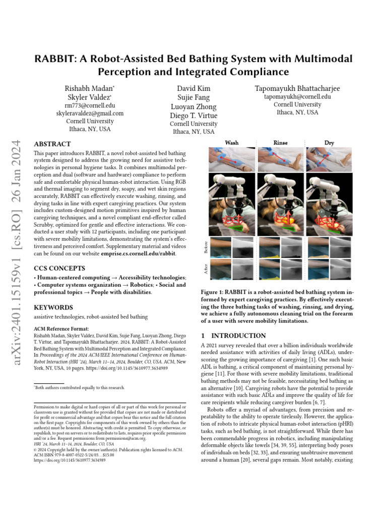 RABBIT: A Robot-Assisted Bed Bathing System With Multimodal Perception ...