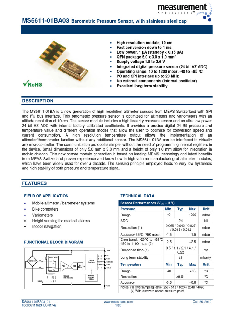 MS5611 01BA03 Measurement | PDF