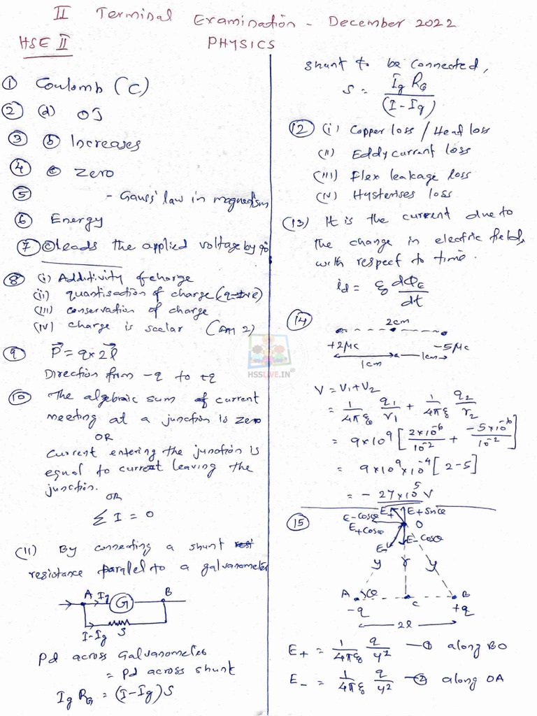 Hsslive Xii Physics Term 2 Dec 2022 Key Lalan | PDF