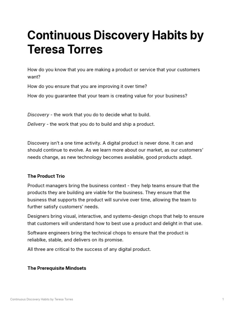 Continuous Discovery Habits by Teresa Torres | PDF | Thought | Experience