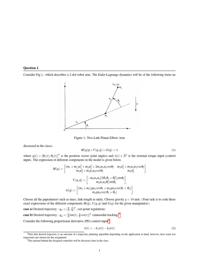 Assignment 1 Robotics 2023 | PDF | Matlab | Mechanics
