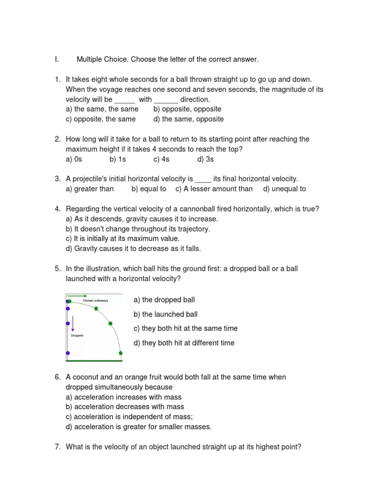 Projectile Motion Quiz and Calculations | PDF | Mechanics | Metrology