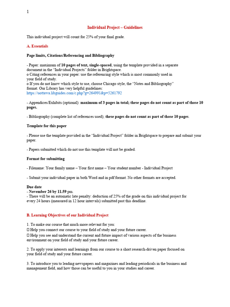 Individual Project Guidelines | PDF | Bibliography | Business Individual Project Guidelines | PDF | Bibliography | Business