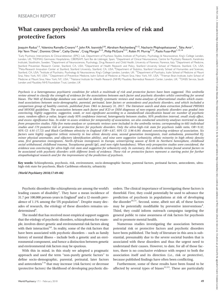 World Psychiatry - 2018 - Radua - What Causes Psychosis An Umbrella ...