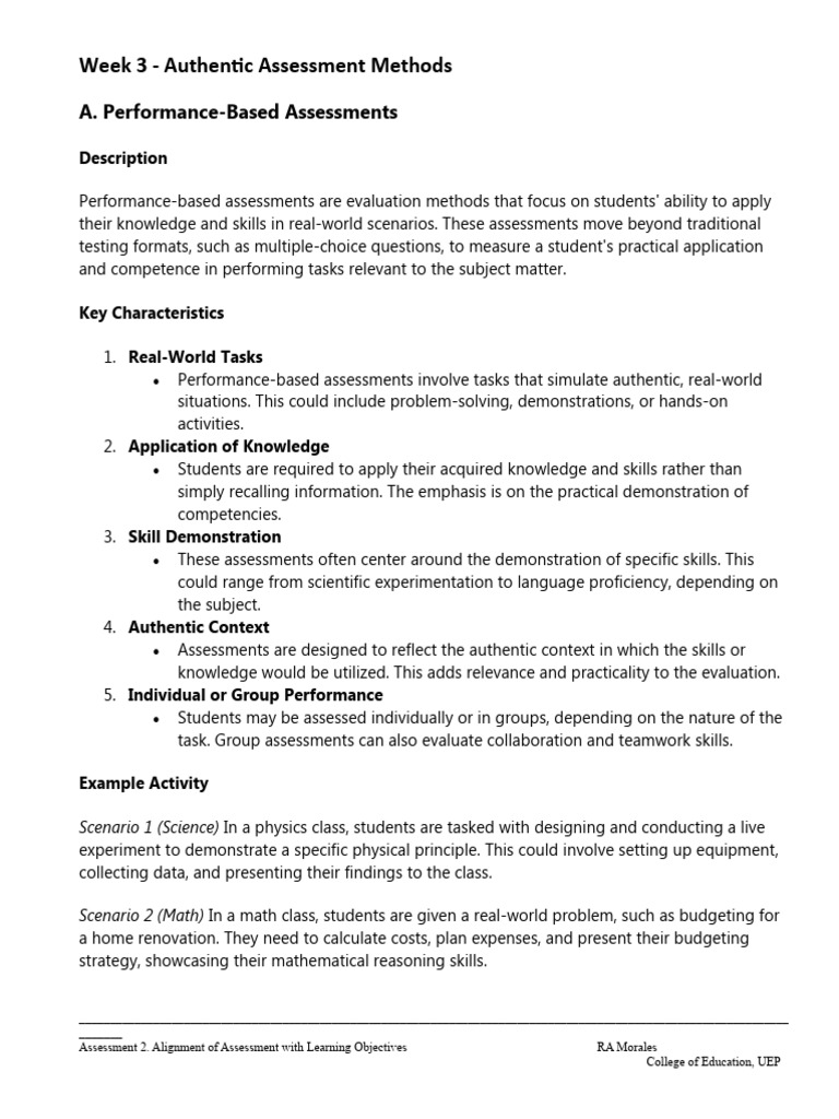 WEEK 3 Authentic Assessment Methods | PDF | Educational Assessment | Simulation