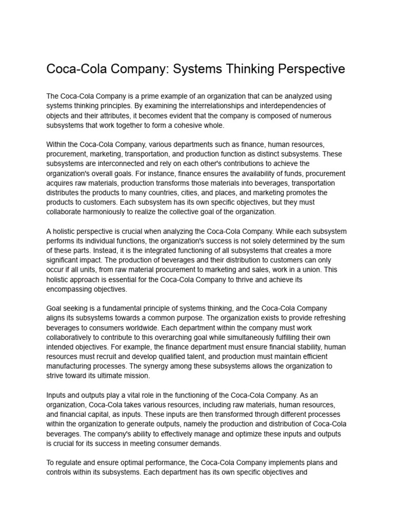 Systems Thinking in Coca-Cola's Operations | PDF | System | Marketing