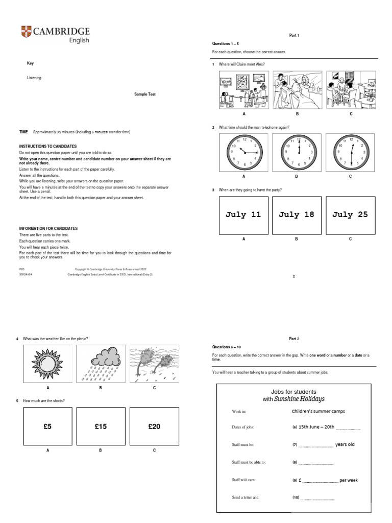 A2 Key Sample Tests Listening | PDF
