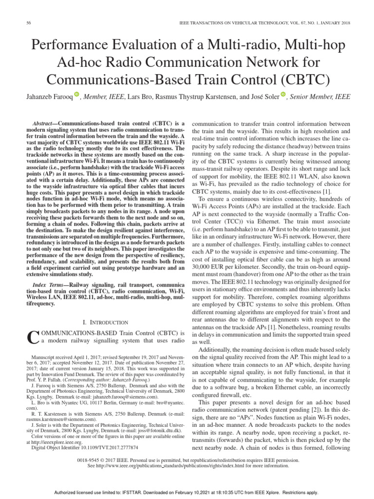 Performance Evaluation of A Multi-Radio - Multi-Hop Communication For CBTC - Copie | PDF ...