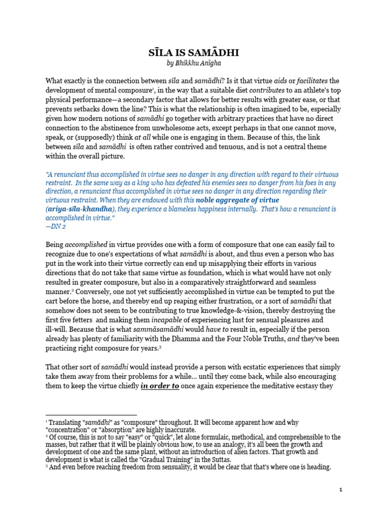 Sila Is Samadhi | PDF | Noble Eightfold Path | Mind