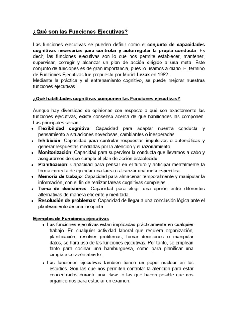 Funciones Ejecutivas 1 | PDF | Funciones ejecutivas | Pensamiento