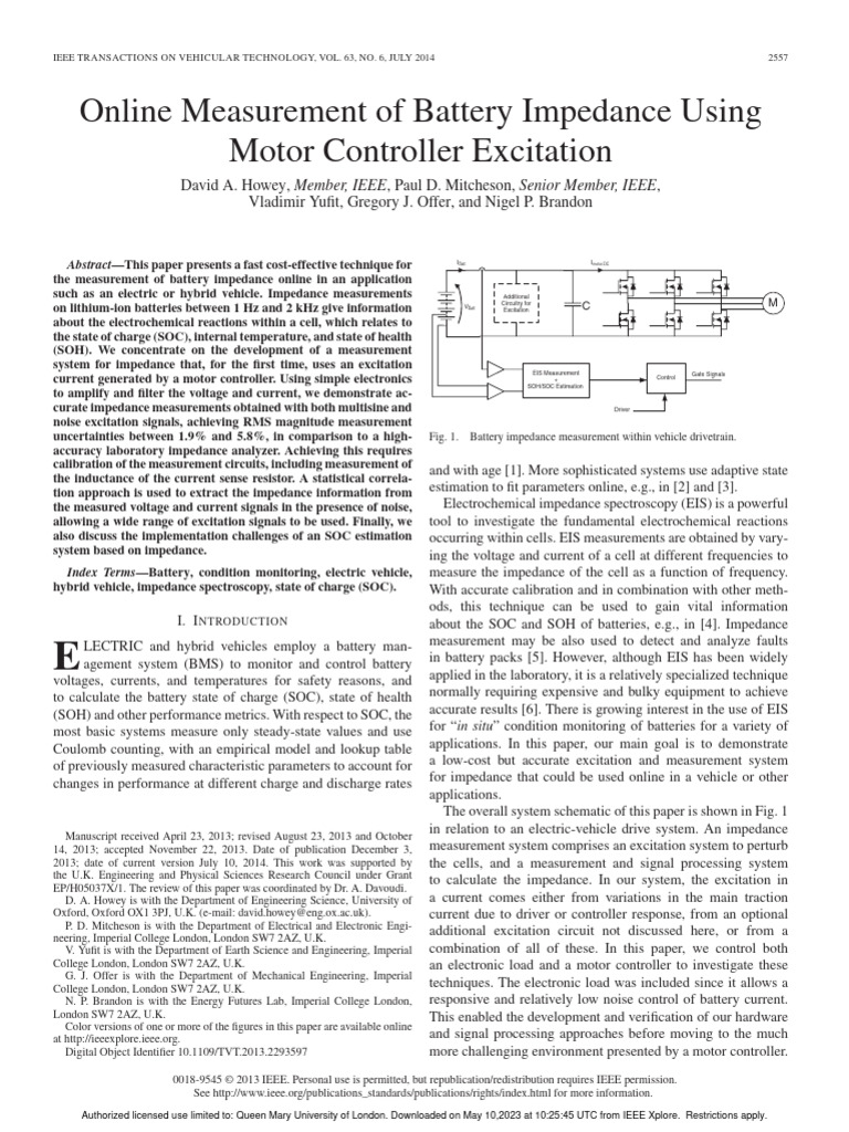 Online Measurement of Battery Impedance Using Motor Controller ...
