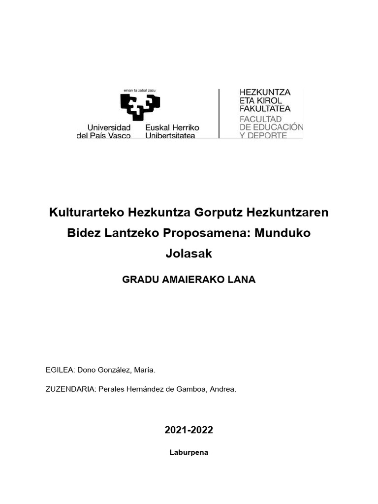 Kulturarteko Hezkuntza Gorputz Hezkunztaren Bidez Lantzeko Proposamena ...