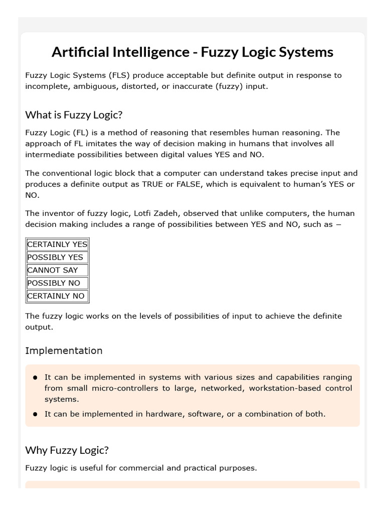 Artificial Intelligence - Fuzzy Logic Systems | PDF | Fuzzy Logic | Applied Mathematics