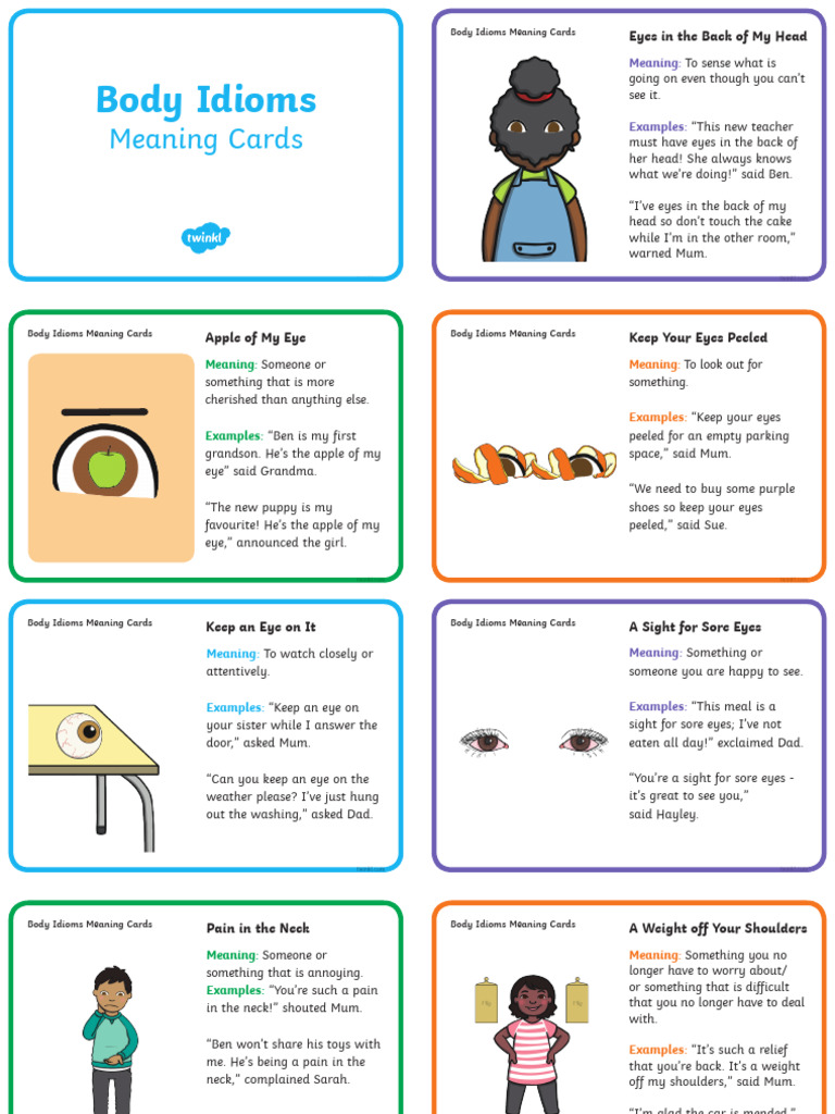 Body Idioms Meaning Cards - Ver - 8 | PDF