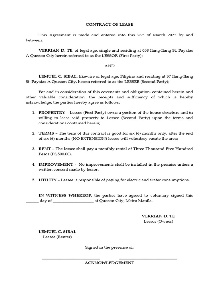 Contract of Lease | PDF | Lease | Payments