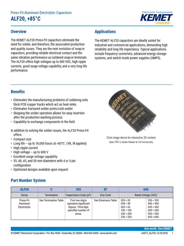 KEM A4077 ALF20 Eng Tds | PDF | Capacitor | Electrical Engineering