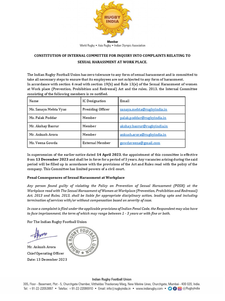Sexual Harassment Inquiry Committee | PDF