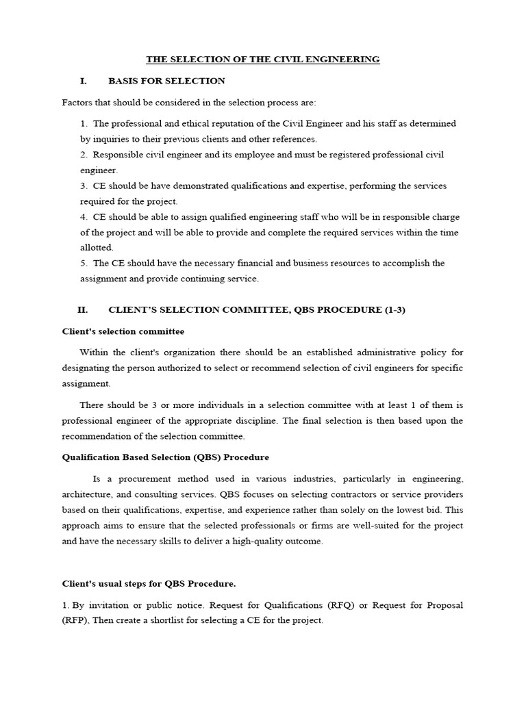 The Selection of The Civil Engineering | PDF | Request For Proposal ...