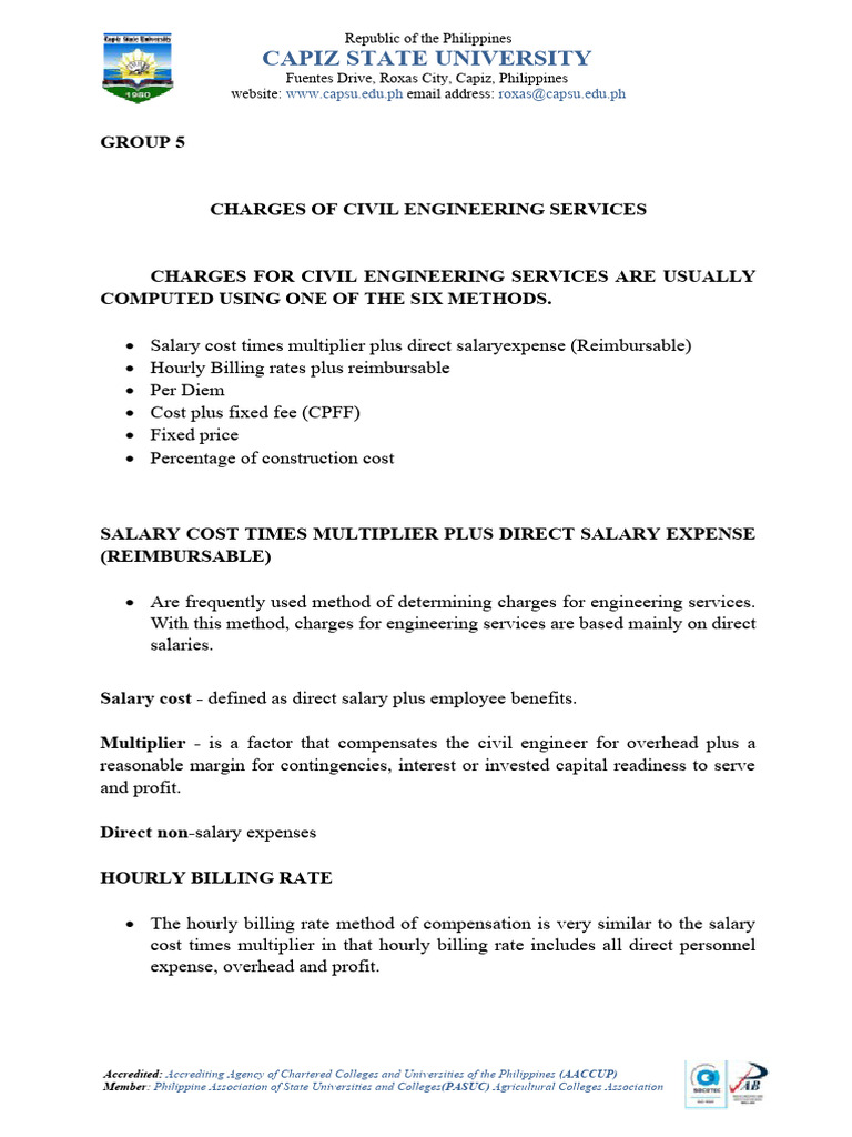 Charges of Civil Engineering Services Group 5 | PDF | Per Diem | Salary