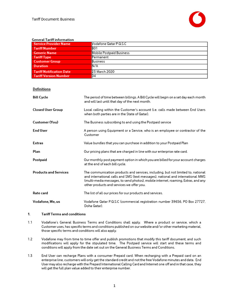 Tariff Notification - Standard Business Mobile v1 | PDF | Roaming ...