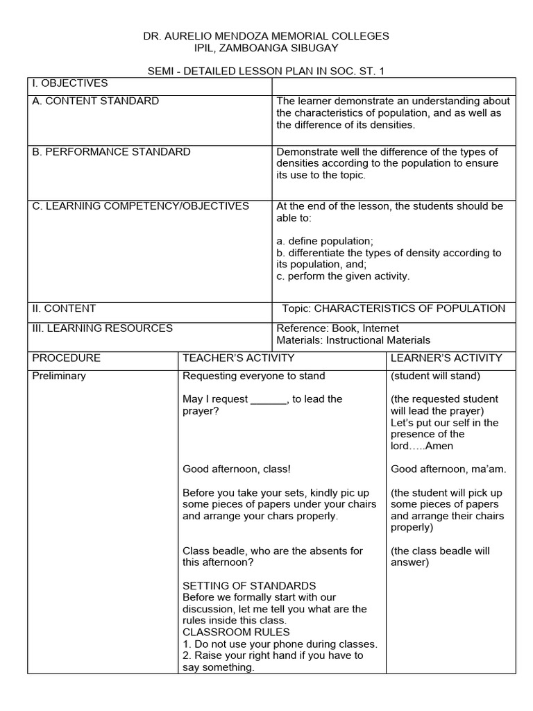 Lesson Plan: Population Density Concepts | PDF | Learning | Lesson Plan