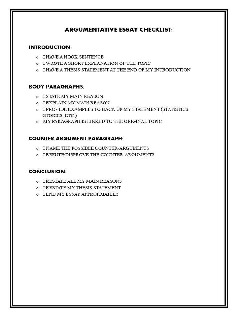 Argumentative Essay Checklist | PDF