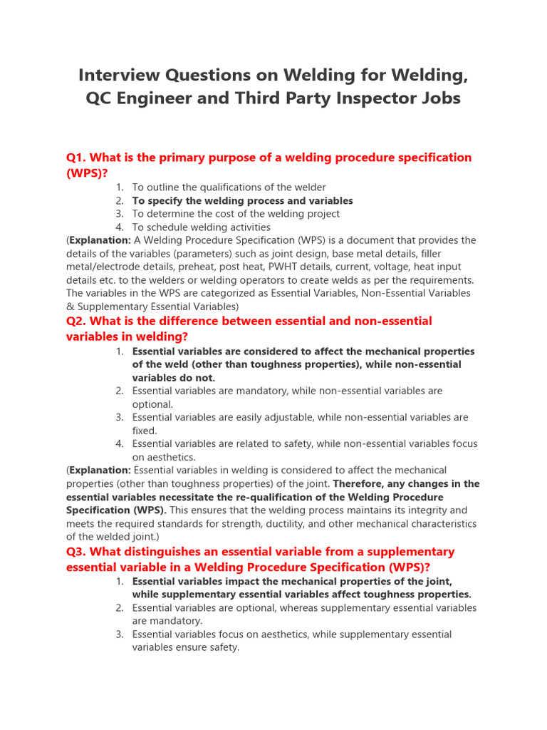 Questions On Welding For Welding, QC Engineer | PDF | Welding ...