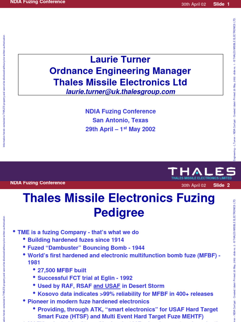 Thales Missile Electronics - JSOW Fuzing System | PDF | Fuze | Military ...