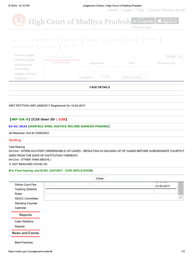 Judgement Orders - High Court of Madhya Pradesh | PDF | Judgment (Law ...