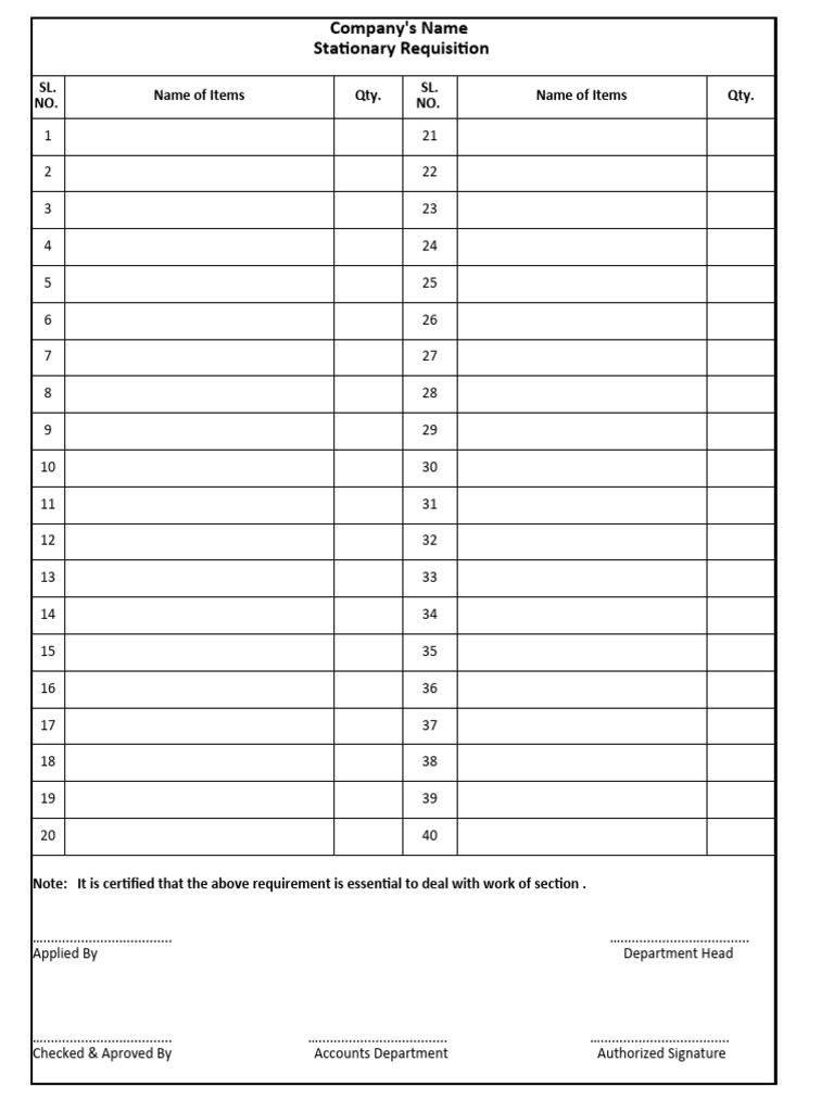 Stationery Requisition Form Template | PDF