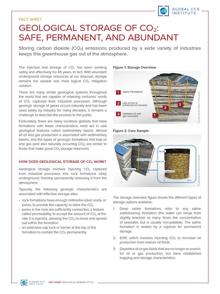 Global CCS Institute Fact Sheet - Geological Storage of CO2 | PDF ...