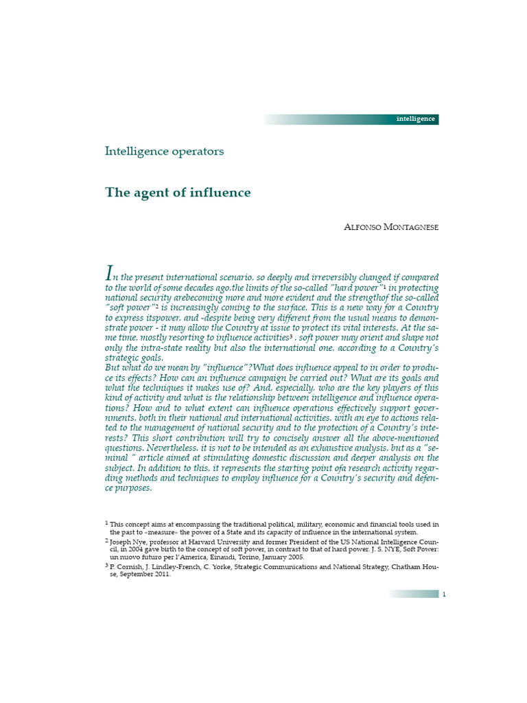 The Agent of Influence: Intelligence Operators | PDF | Central ...