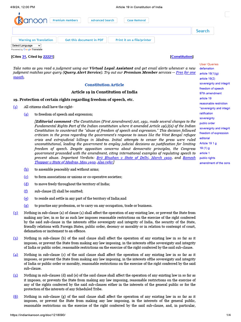 Article 19: Rights and Restrictions | PDF | Justice | Crime & Violence
