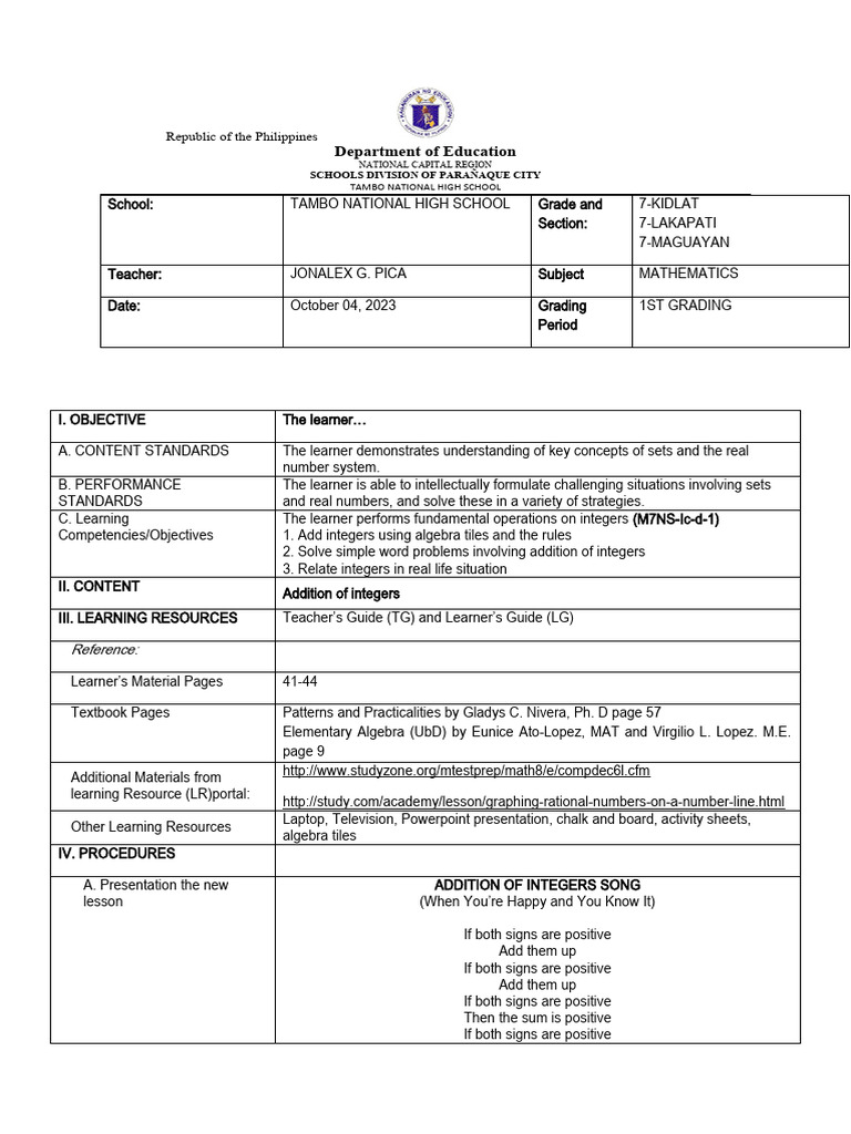 Cot DLP | PDF | Integer | Learning