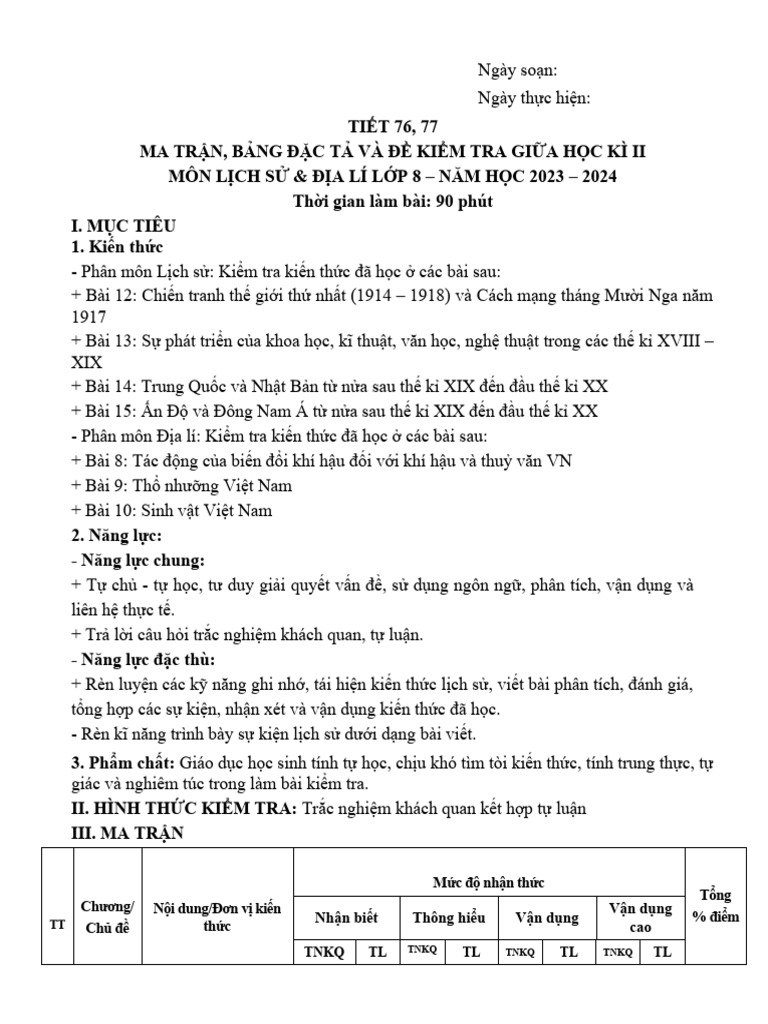 De Thi Giua Ki 2 Lich Su Dia Ly 8 Ket Noi Tri Thuc | PDF