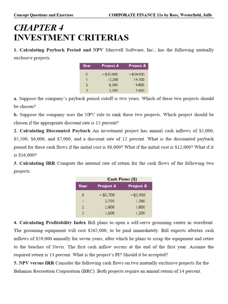 Corporate Finance Exercises | PDF | Net Present Value | Internal Rate ...