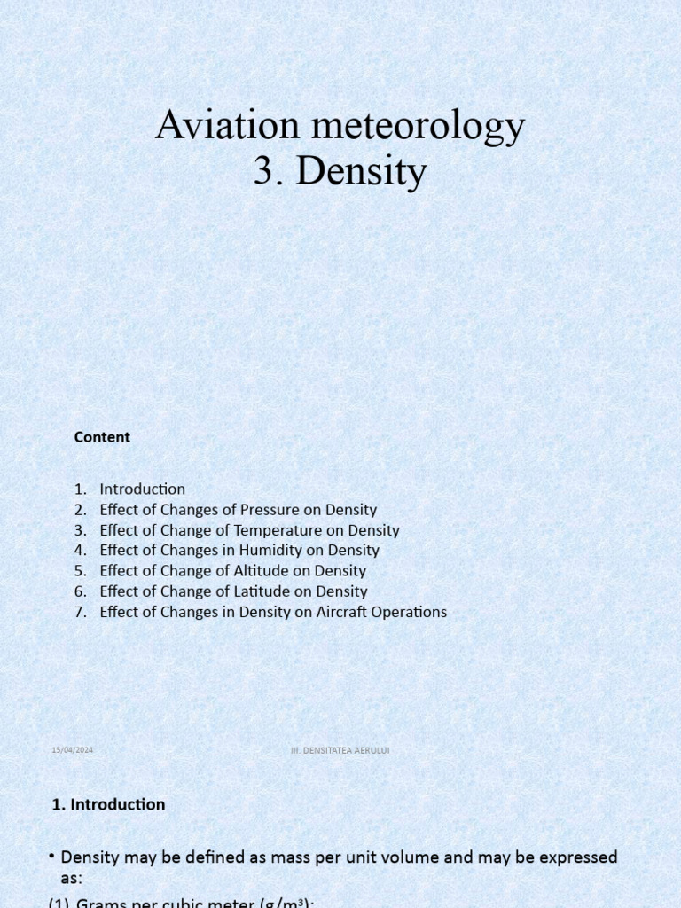 MetAeronautica Curs03 Densitatea 2017-18 Piloti en | PDF | Atmosphere Of Earth | Altitude