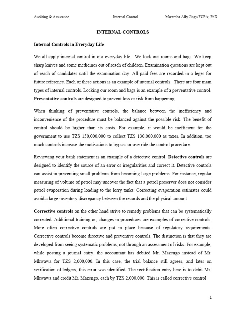 Internal Controls. | PDF | Internal Control | Risk